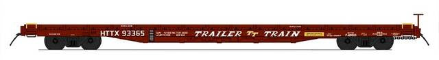 HO Scale - 60' Wood Deck Flat Car Brown Trailer-Train - HTTX| Eugene Toy & Hobby