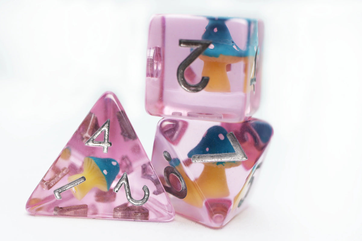 Inclusion Dice- Blue Mushroom Polyhedral Dice Set (7)| Eugene Toy & Hobby