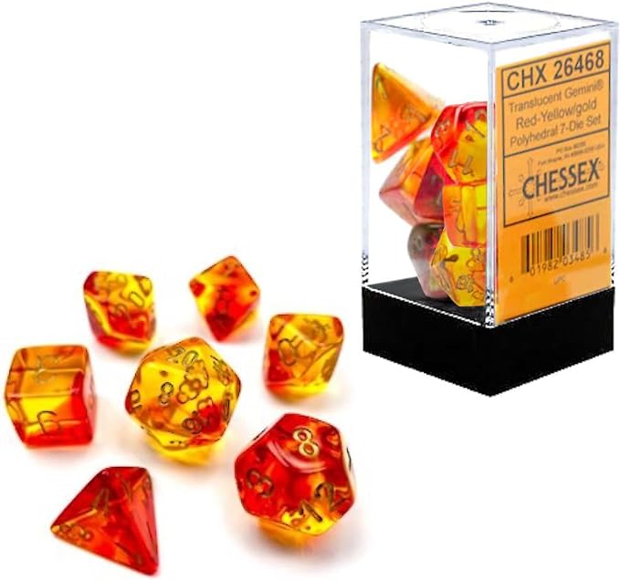 Translucent Gemini Red-Yellow/Gold 7-Die Set| Eugene Toy & Hobby