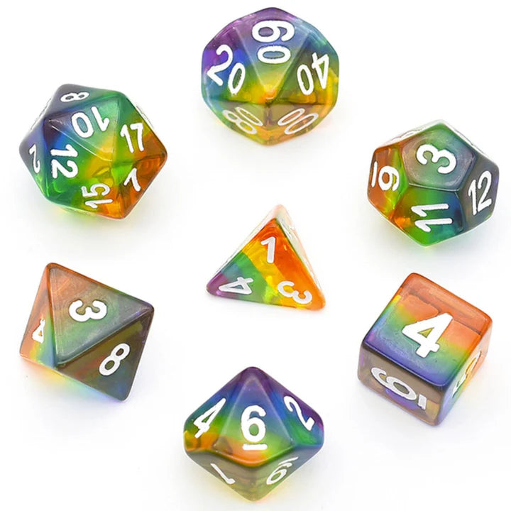 Rainbow Transluscent Polyhedral Dice Set (7)| Eugene Toy & Hobby