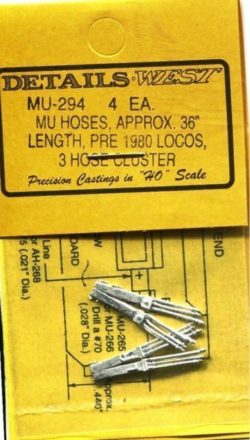 MU Hoses 3-Cluster 36" -- Pre-1980 Locomotives pkg(4)| Eugene Toy & Hobby