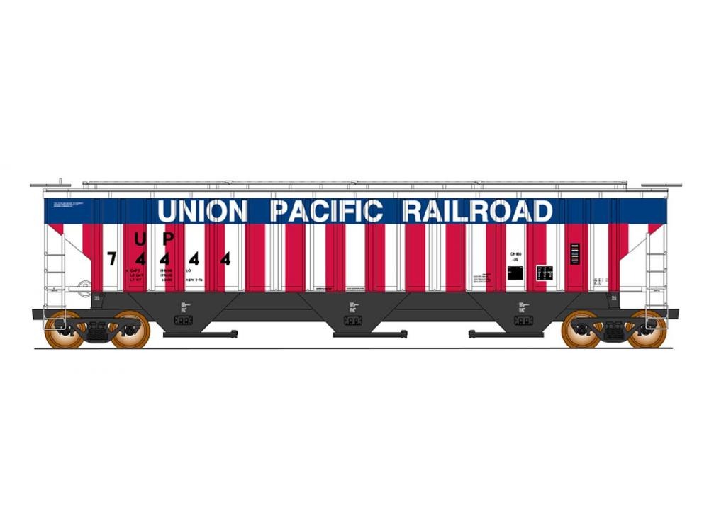 HO Scale - 4750 cu.ft. Rib-Sided 3-Bay Hopper - Union Pacific Bicenten ...