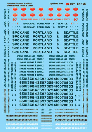 Spokane, Portland & Seattle Hood Unit Diesels (yellow, green) HO Decal ...