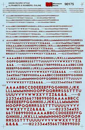Union Pacific Style with Black Outline Alphabets Numbers HO Decal Set ...