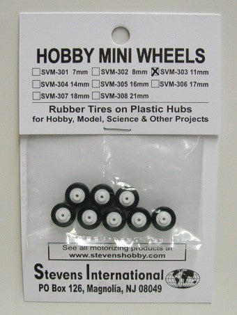 11mm Rubber Tires on Plastic Hubs (8-pack)| Eugene Toy & Hobby